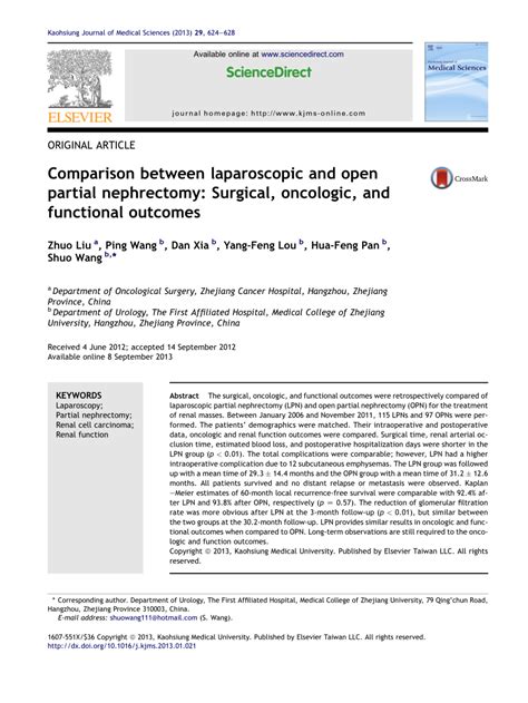 Pdf Comparison Between Laparoscopic And Open Partial Nephrectomy Surgical Oncologic And