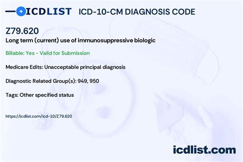 Icd 10 Cm Diagnosis Code Z79 620 Long Term Current Use Of Immunosuppressive Biologic