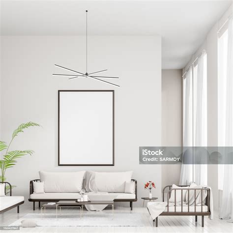 스칸디나비아 스타일의 내부 포스터 프레임을 모의 미니멀리스트 인테리어 디자인 3d 그림입니다 우아에 대한 스톡 사진 및 기타 이미지 Istock