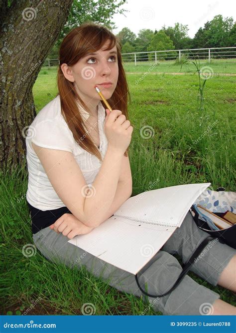 Thinking Of Writing Stock Image Image Of Books Outside 3099235