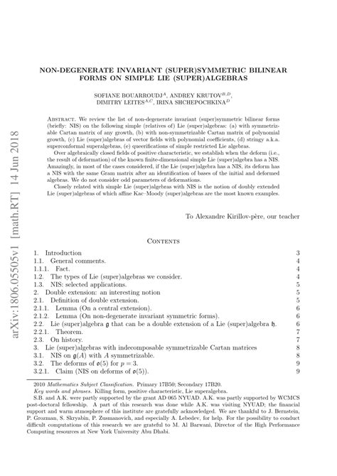 Pdf Non Degenerate Invariant Supersymmetric Bilinear Forms On