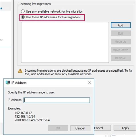 Hyper V Live Migration Settings