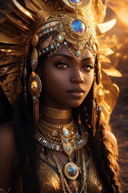 Premium AI Image An African Goddess Warrior Wearing Golden Armor