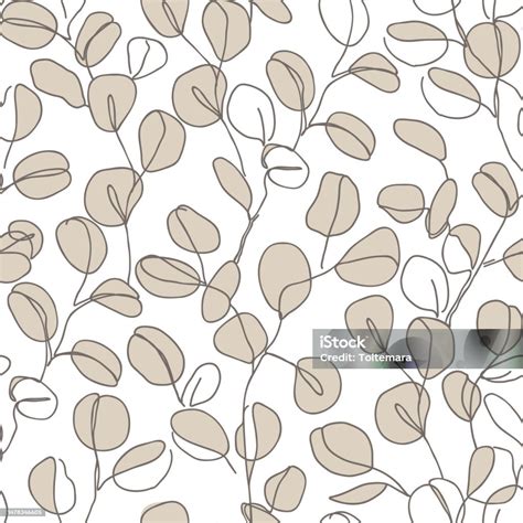 현대 의 단일 라인 예술 스타일 매끄러운 패턴의 유칼립투스 가지 연속 라인 드로잉 직물 포장 배경 화면 포장지를위한 미적 윤곽 벡터 일러스트레이션 0명에 대한 스톡 벡터