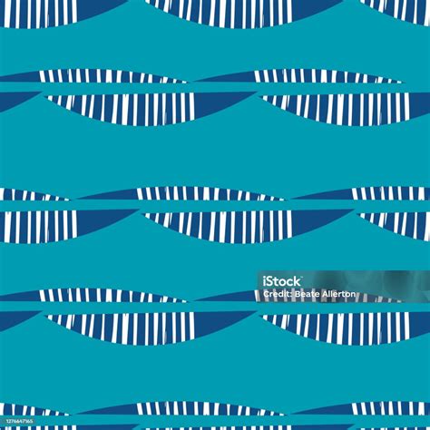 추상 모노 프린트 스타일 부족 단풍 원활한 벡터 패턴 배경 간격띄우기 텍스처 잎의 간단한 리노 컷 효과 수평 행 현대 블루 반복 배경 모든 인쇄기 0명에 대한 스톡 벡터