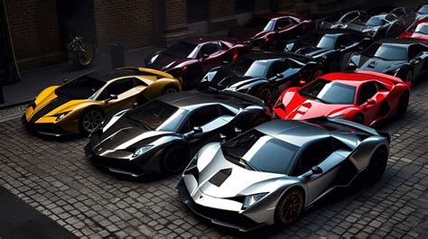 Supercar Various Different Colored Supercars Sitting In A Busy Square