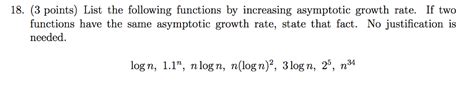 Solved List The Following Functions By Increasing Asymptotic