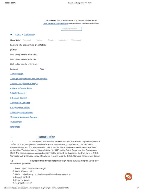 Concrete Mix Design Using Doe Method Pdf Concrete Construction Aggregate