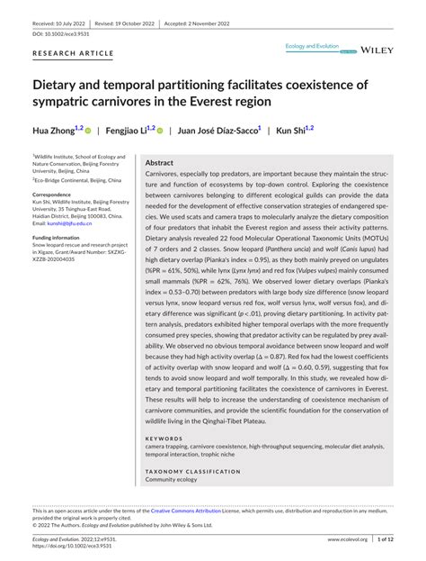 Pdf Dietary And Temporal Partitioning Facilitates Coexistence Of Sympatric Carnivores In The