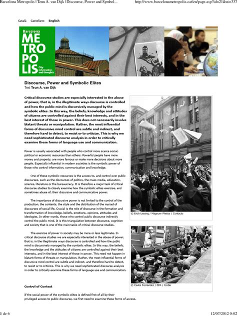 Teun A Van Dijk 2012 Discourse Power And Symbolic Elites Pdf