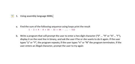 Solved 1 Using Assembly Language 8086 A Find The Sum Of