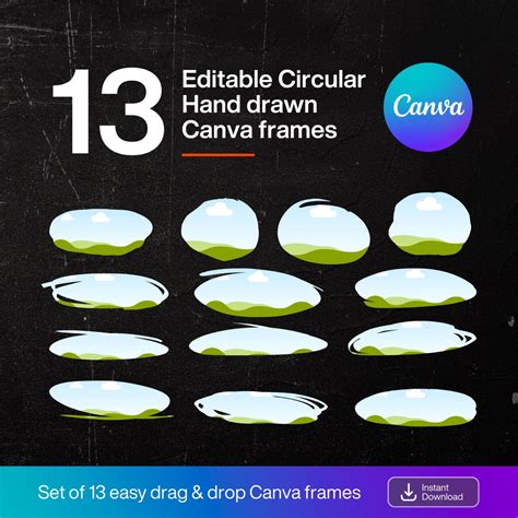 Editable Canva Frame Template Bundle Grunge Border Brush Stroke Canva Frames Custom Canva