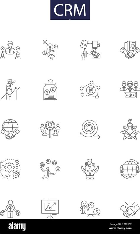 Crm Line Vector Icons And Signs Software Customer Relationship Database Sales Automation