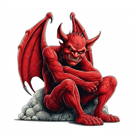 Premium Ai Image There Is A Red Devil Sitting On A Rock With His Head