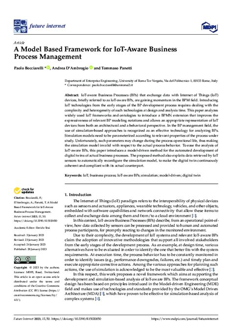 Pdf A Model Based Framework For Iot Aware Business Process Management Andrea Dambrogio