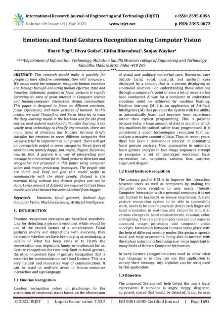 Emotions And Hand Gestures Recognition Using Computer Vision Pdf