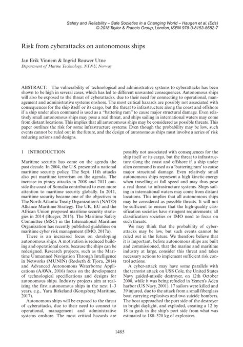 Pdf Risk From Cyberattacks On Autonomous Ships