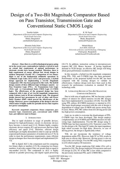 Pdf Design Of A Two Bit Magnitude Comparator Based On Pass Transistor