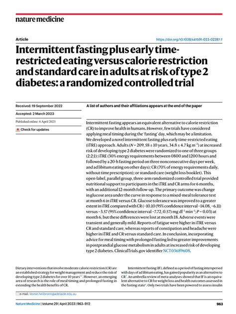 Intermittent Fasting Plus Early Time Restricted Eating Versus Calorie Restriction And Standard