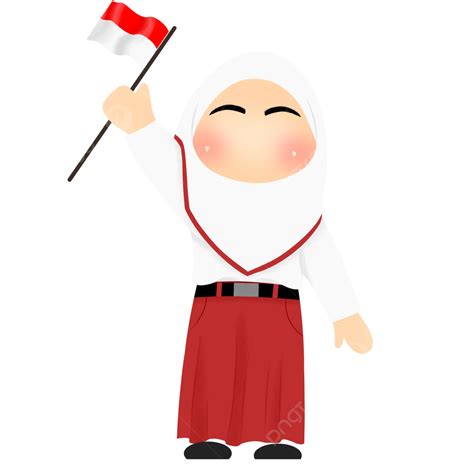 A Female Faceless Chibi Is Holding A Red And White Flag Independent Elementary Babe Muslim