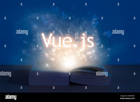 Learn Vue Js Light Coming From Open Book With Words Vue Js Education