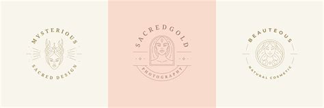 여성스러운 로고 엠블럼 디자인 템플릿 세트 매직 여성 초상화 벡터 일러스트최소한의 선형 스타일 여신에 대한 스톡 벡터 아트 및