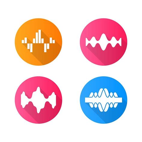 Sound Waves Flat Design Long Shadow Glyph Icons Set Audio Music
