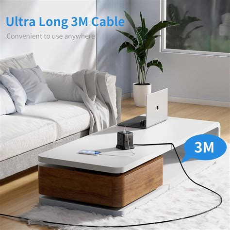 Hulker 3m Cube Extension Lead With 3 Slots 4 Gang Plug Socket With Switch 4 Way Power Strip With