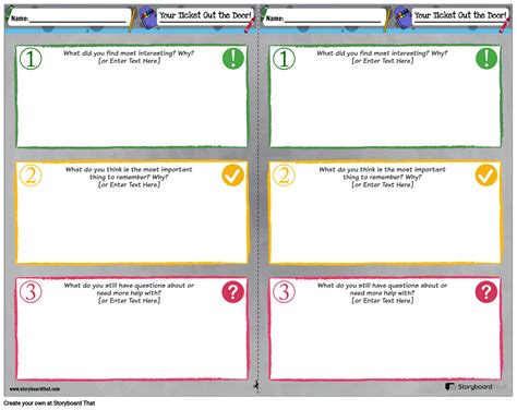 Double Page Cut Through Exit Ticket Template Storyboard