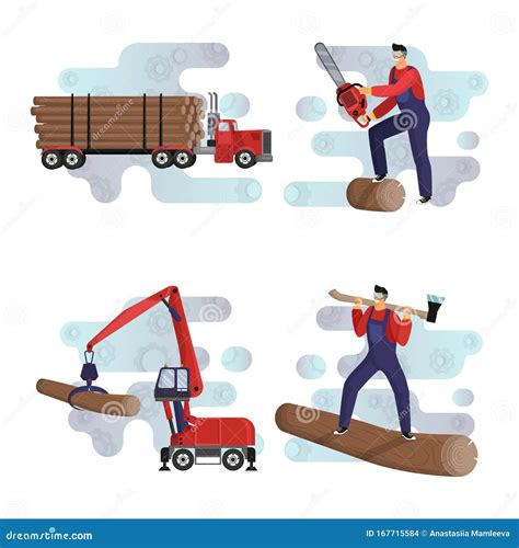 Logging Wood Industry Timbers Lumber Truck With Loggs Vector