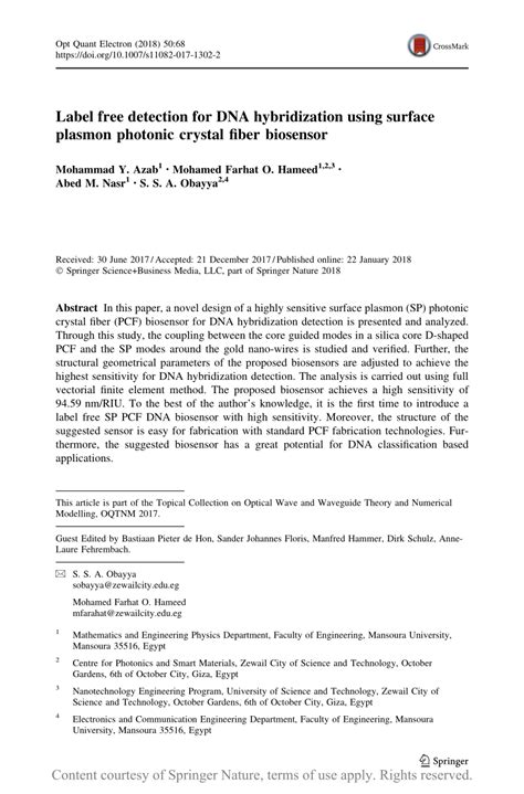 Label Free Detection For Dna Hybridization Using Surface Plasmon Photonic Crystal Fiber