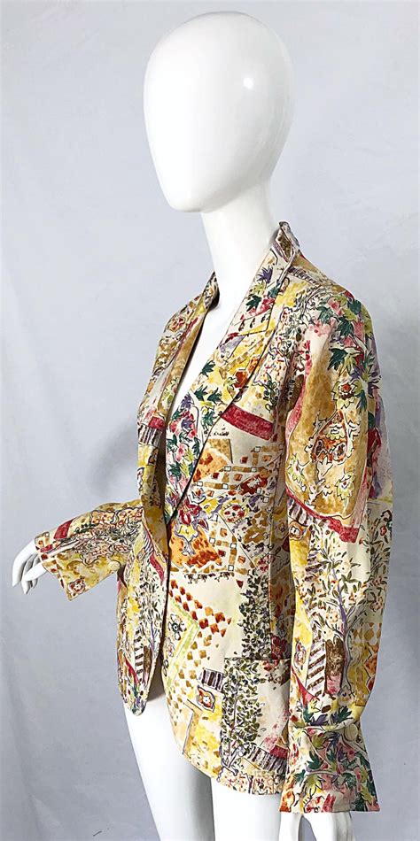 1990s Emanuel Ungaro Garden Flower Print Vintage 90s Silk Blazer Jacket