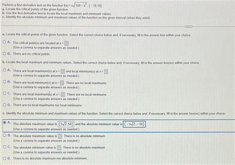 solved perform a first derivative test on the function