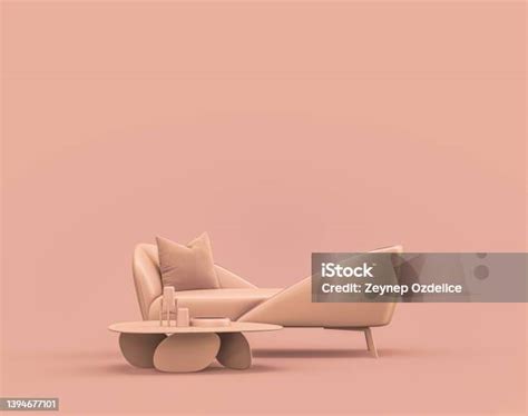 단일 안락 의자와 커피 테이블 단색 오렌지 컬러 인테리어 룸과 빈 벽 3d 렌더링 0명에 대한 스톡 사진 및 기타 이미지 0명 가구 가정 생활 Istock
