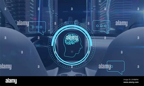 Driving Autonomous Car Ai Interface With Brain Icon And Chat Bubbles Displayed Technology