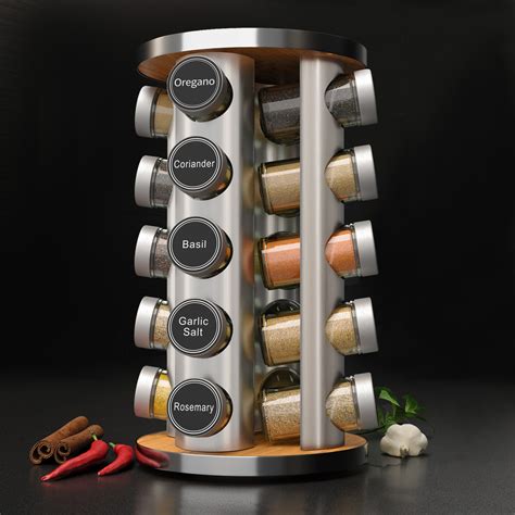 Prep And Savour Revolving Spice Rack Set With 20 Spice Jars Kitchen