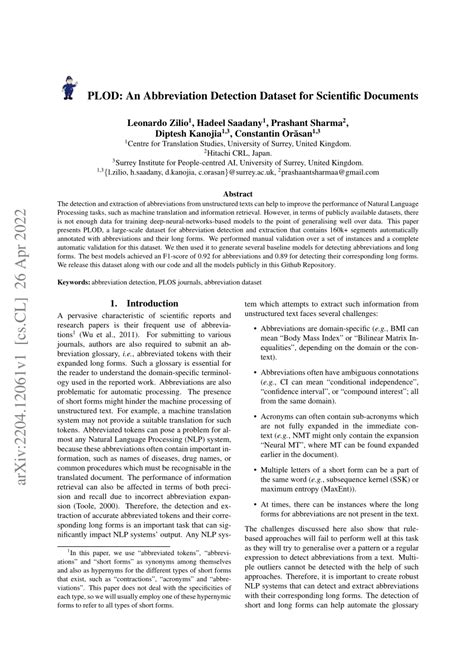 Pdf Plod An Abbreviation Detection Dataset For Scientific Documents