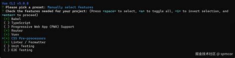 Vue Cli 创建项目创建项目 命令： 提示选择一个preset。可以选择vue3或vue2默认包含了基本设置的pre 掘金