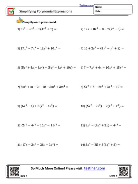 Simplifying Polynomial Expressions Worksheet1 Pdf