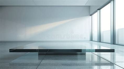 Modern Empty Room With Large Glass Window And A Glass Table Stock