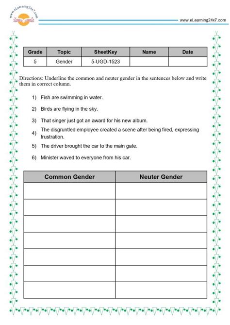 Gender Worksheets For Grade Https ELearning X Com