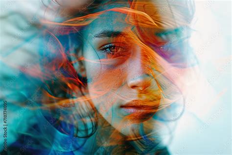 double exposure portrait one image in natural colors and the other in