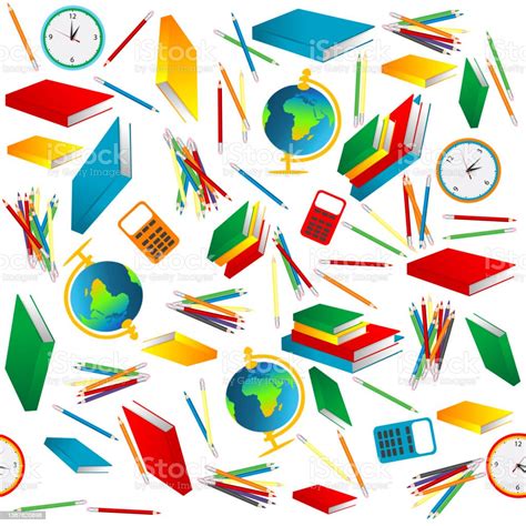 흰색 배경에 연필 책 및 다양한 학교 용품이있는 매끄러운 패턴 9월에 대한 스톡 벡터 아트 및 기타 이미지 9월 가을 개체 그룹 Istock