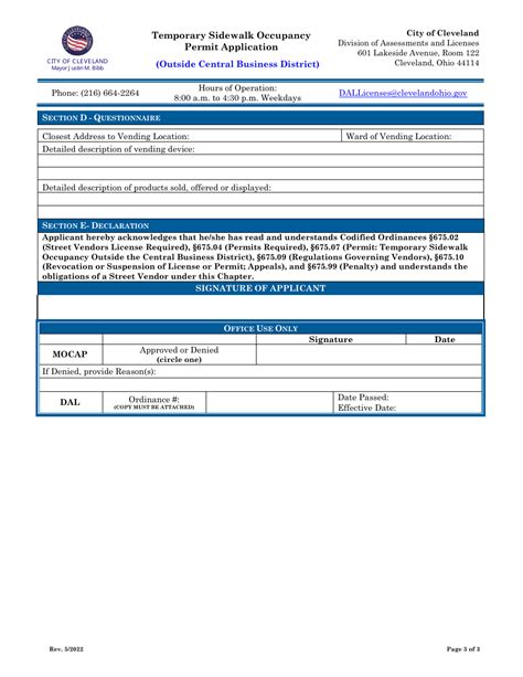 City Of Cleveland Ohio Temporary Sidewalk Occupancy Permit Application Fill Out Sign Online