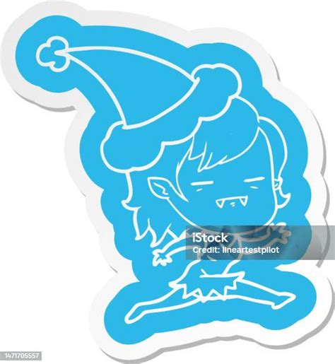 산타 모자를 쓴 언데드 뱀파이어 소녀의 기발한 만화 스티커 귀여운에 대한 스톡 벡터 아트 및 기타 이미지 귀여운 낙서