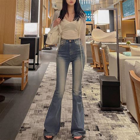 워너비뮤즈 무배🚀 인생부츠컷🖤쫀쫀스판 하이웨스트ver 쫀쫀 스판 빈티지 워싱 데님 롱 부츠컷 청바지 스판 팬츠 사계절 Y2k 유니크 쫀득핏 봄 간절기 중청 S M L