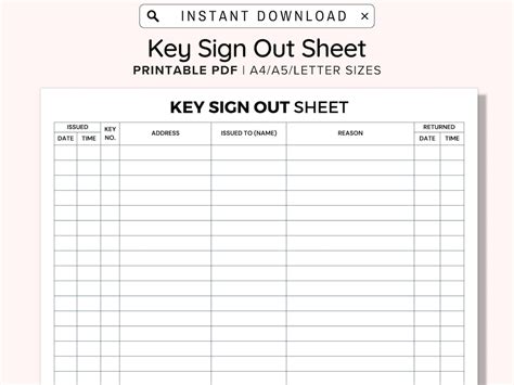 Key Sign Out Sheet Printable Visitor Sign In Out Form Event Sign In