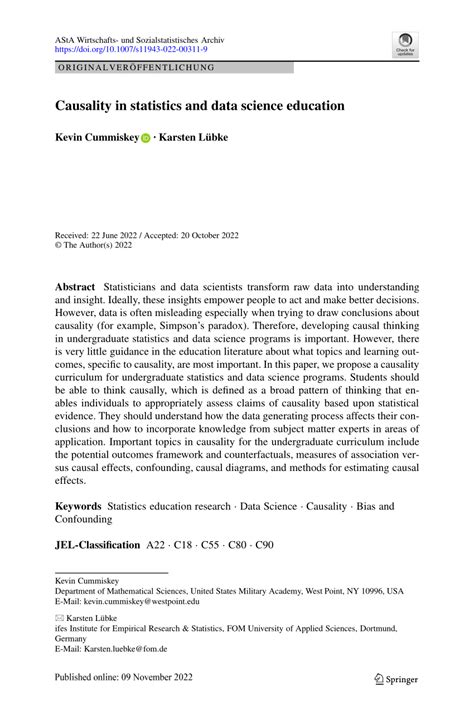 Pdf Causality In Statistics And Data Science Education