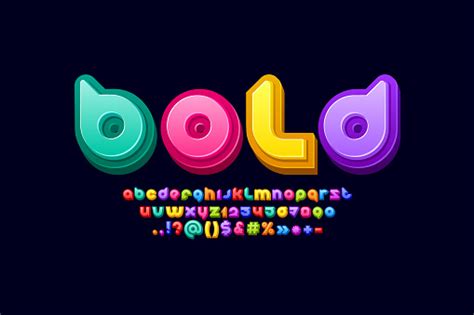 3d 굵은 알파벳 밝은 둥근 글꼴 여러 가지 색깔의 문자와 숫자 벡터 일러스트 10eps 컴퓨터 글자에 대한 스톡 벡터 아트 및