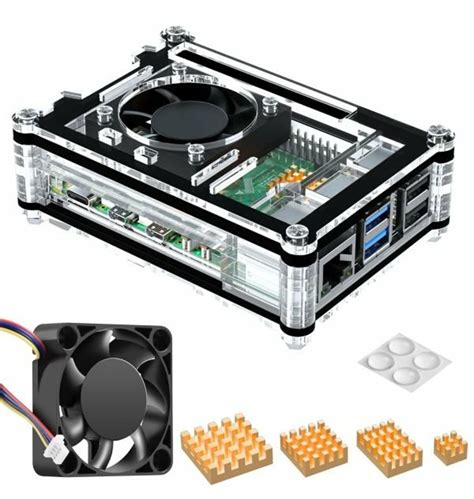 선풍기 포함 라즈베리 파이5용 케이스 4핀 냉각팬 40mm 및 4pcs 구리 방열판 Rpi5 모델b 8gb 티몬